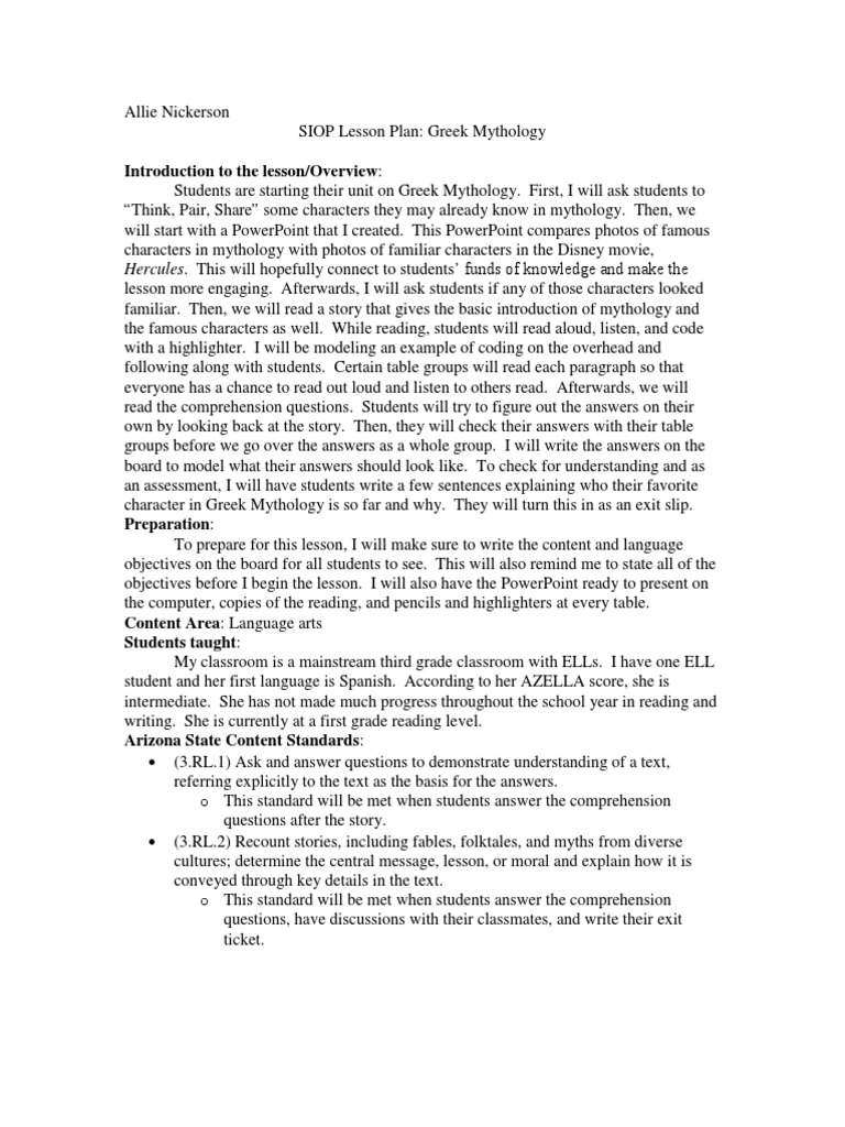 Siop Lesson Plan | PDF | Reading Comprehension | Educational Psychology