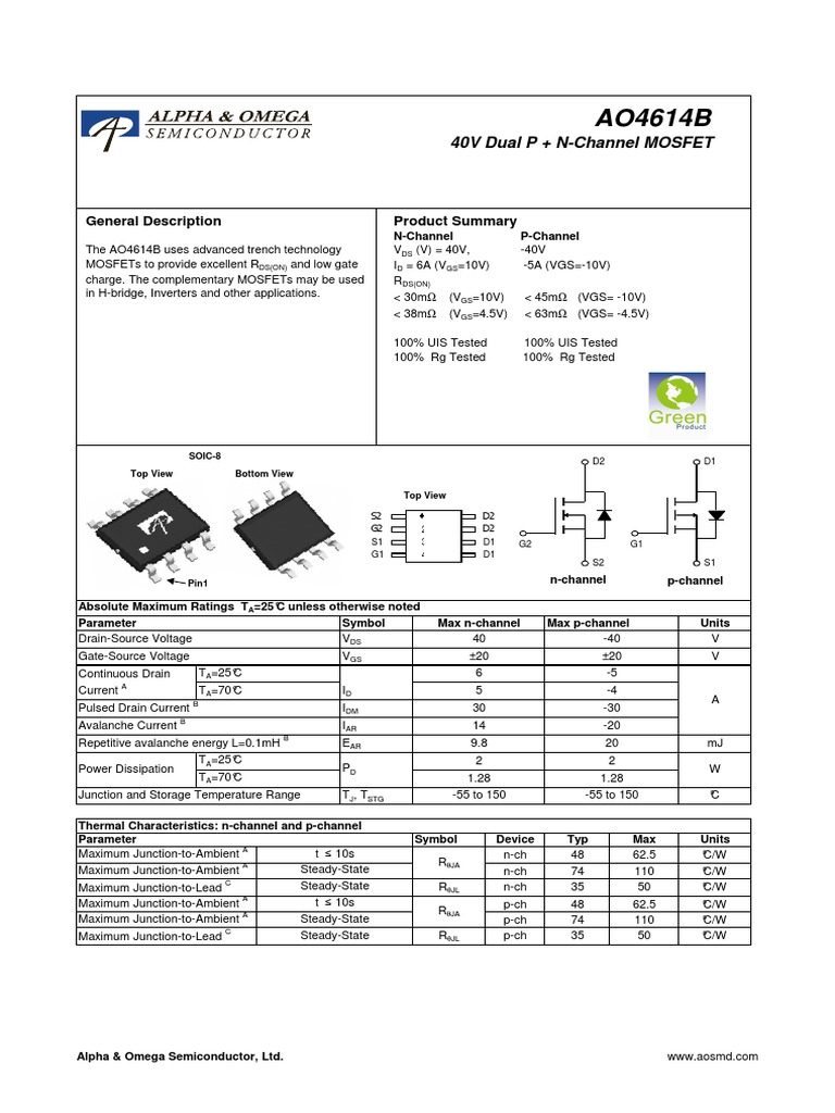AO4614B | PDF | Field Effect Transistor | Mosfet