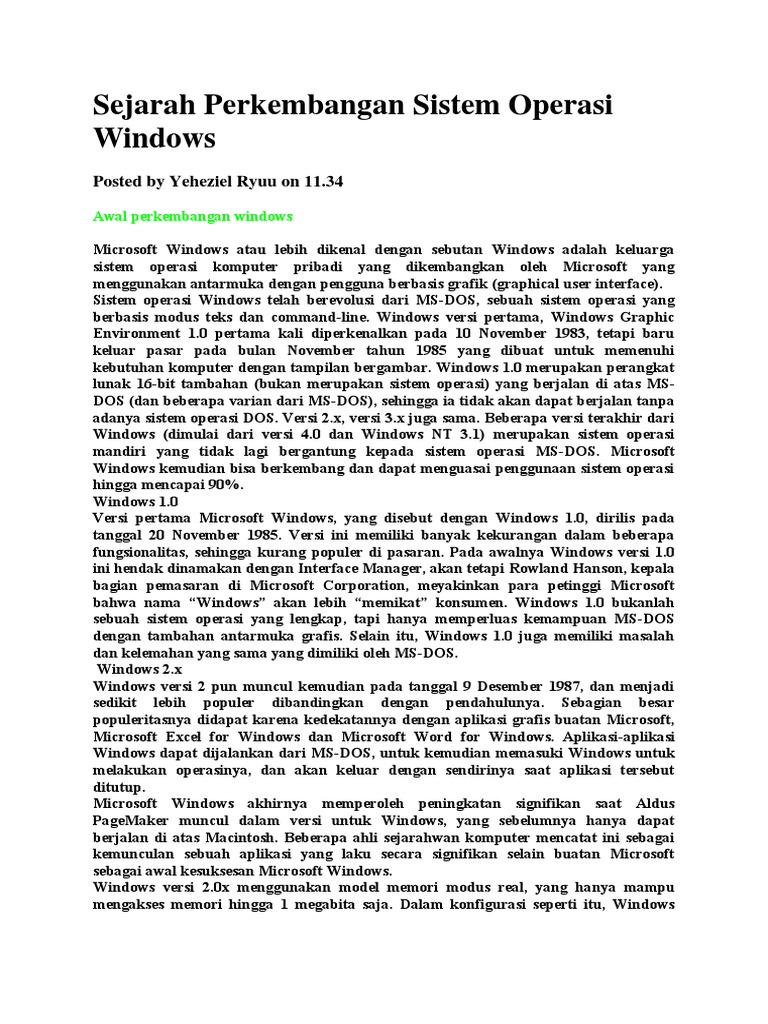 Sejarah Perkembangan Sistem Operasi Windows | PDF