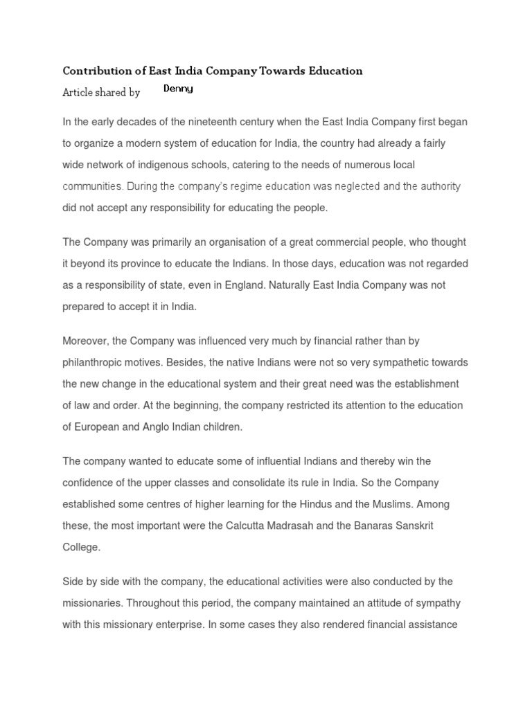 Contribution of East India Company Towards Education | PDF | Mahatma ...
