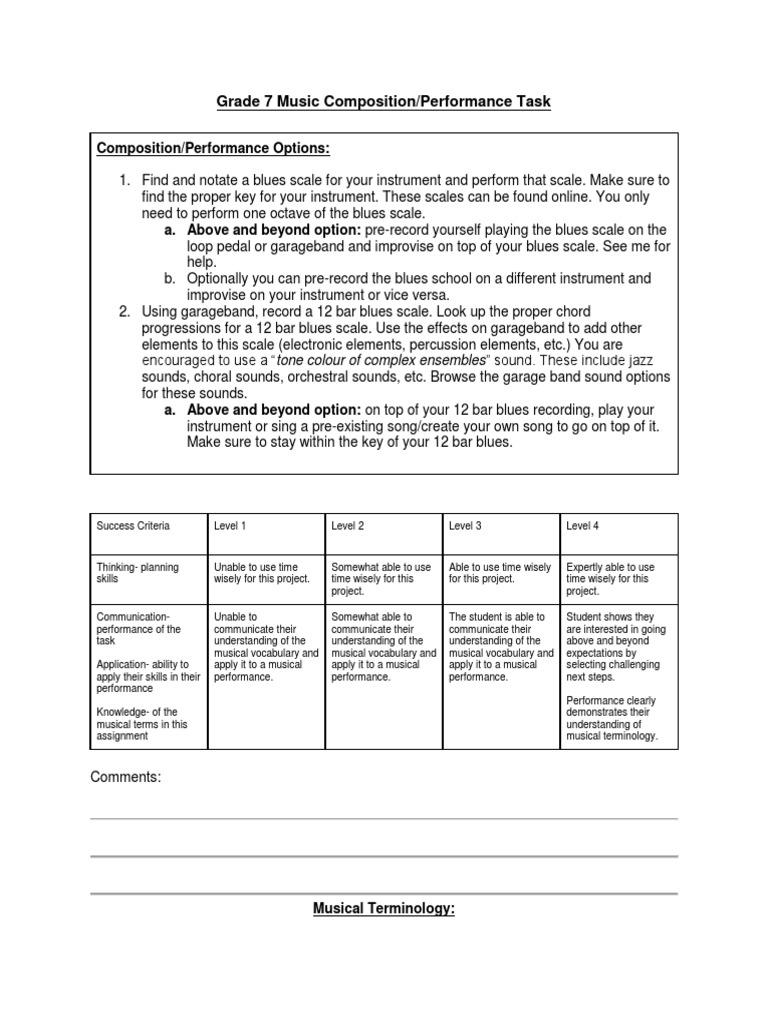 Grade 7 Blues Composition Task | PDF | Chord (Music) | Musical Compositions