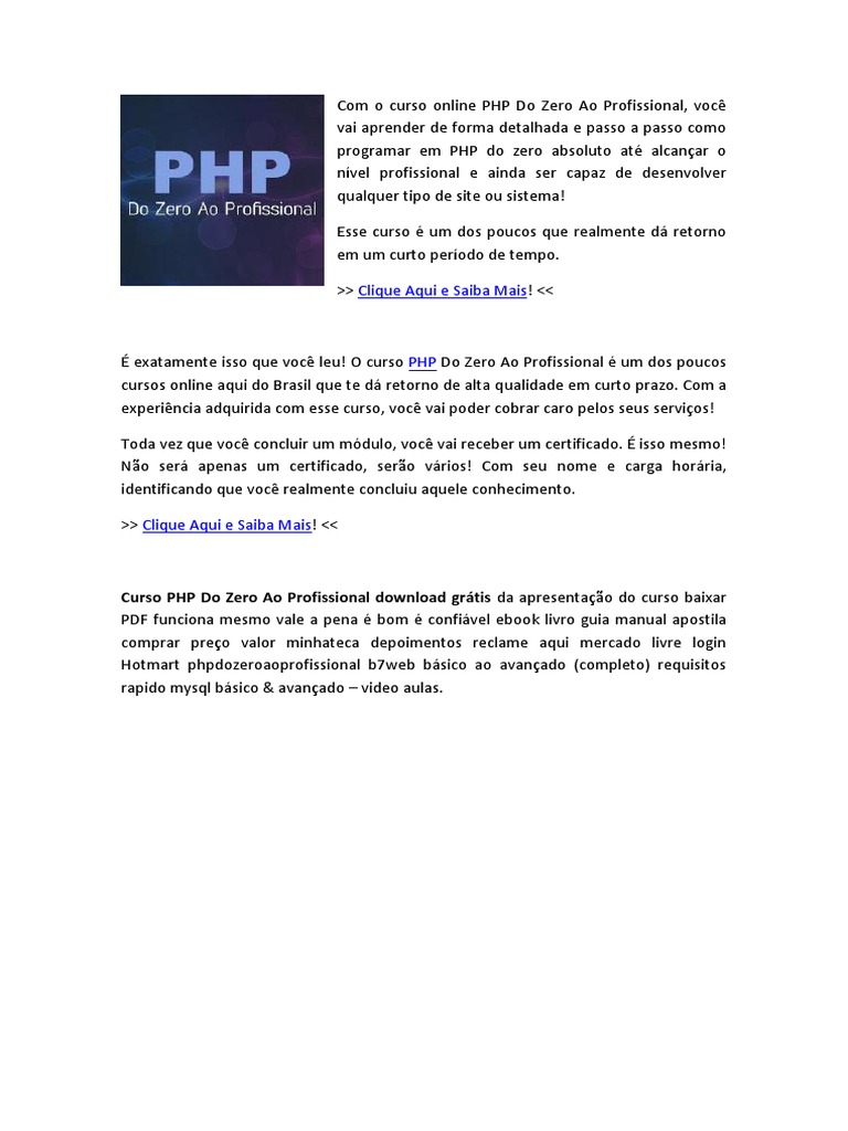 Curso PHP Do Zero Ao Profissional DOWNLOAD GRATIS | PDF