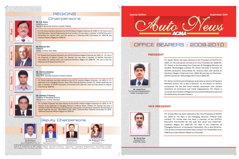 ACMA 2009-10 Regional Chairpersons | PDF | Chairman | Manufacturing And ...