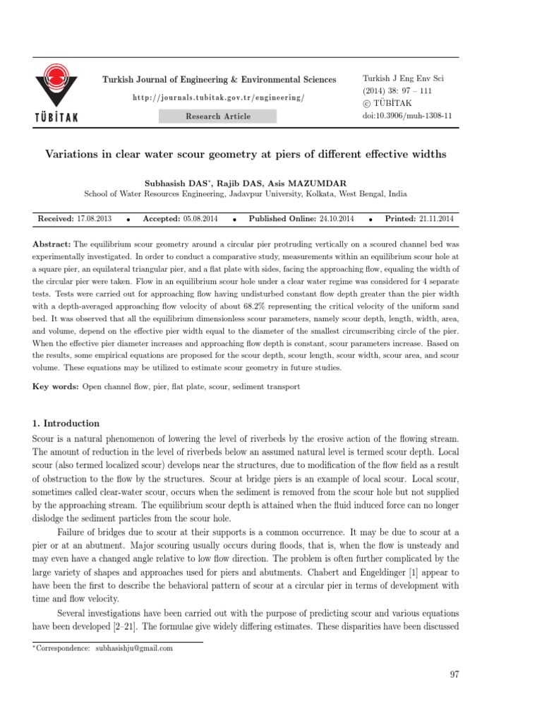 Variations in Clear Water Scour Geometry at Piers of Di Erent e Ective ...