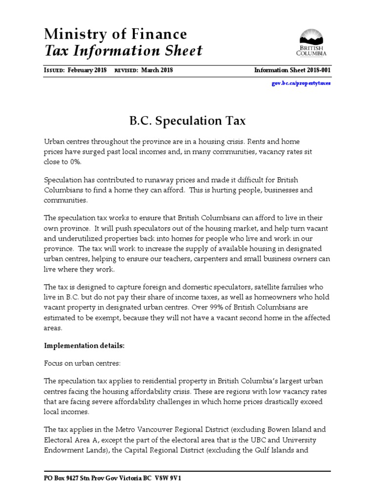 Tax Information Sheet: Ministry of Finance | PDF | British Columbia ...