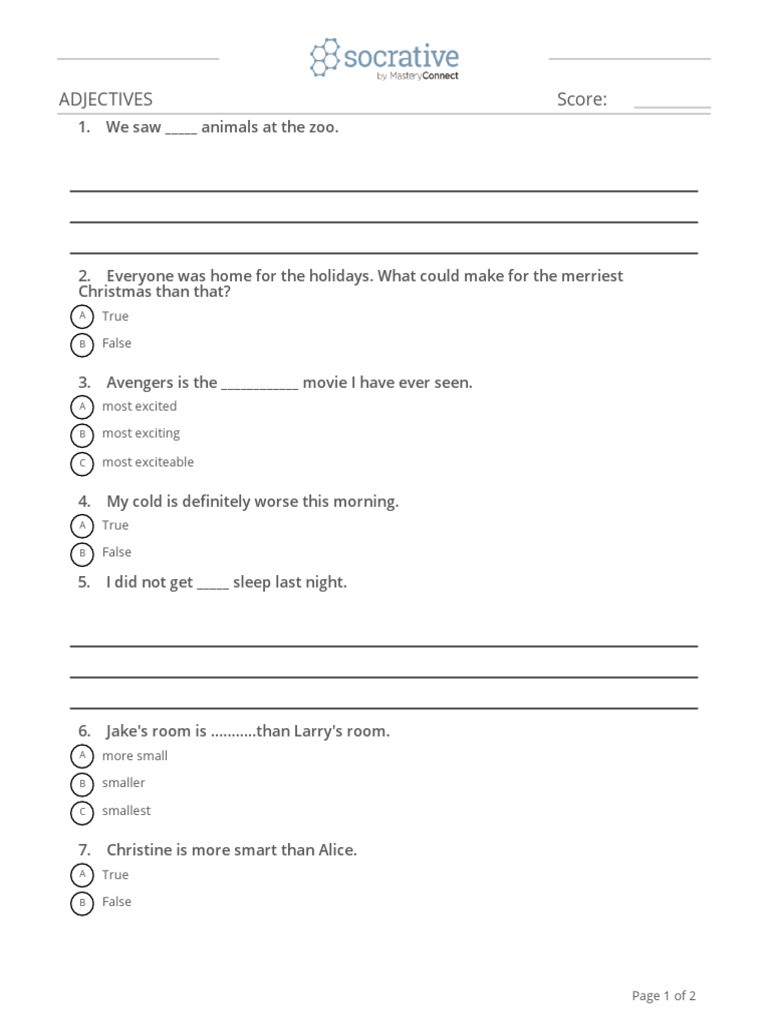 Quiz Adjectives | PDF