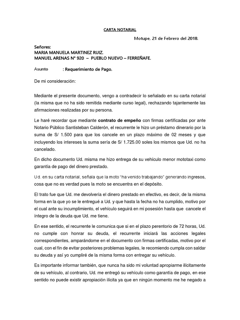 Carta 01 | PDF | Pagos | Deuda