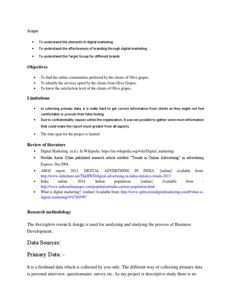 Objectives: - Data Sources: Primary Data | PDF | Data | Digital Marketing