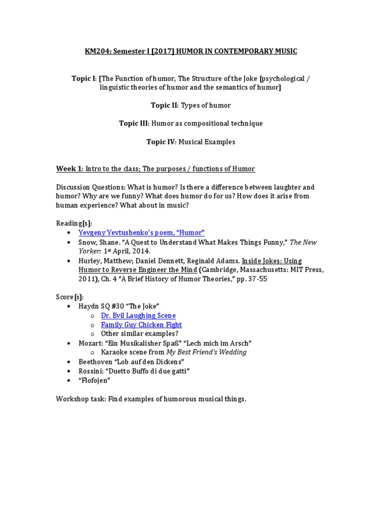 Humor in Contemporary Music Analysis | PDF | Humour | Jokes