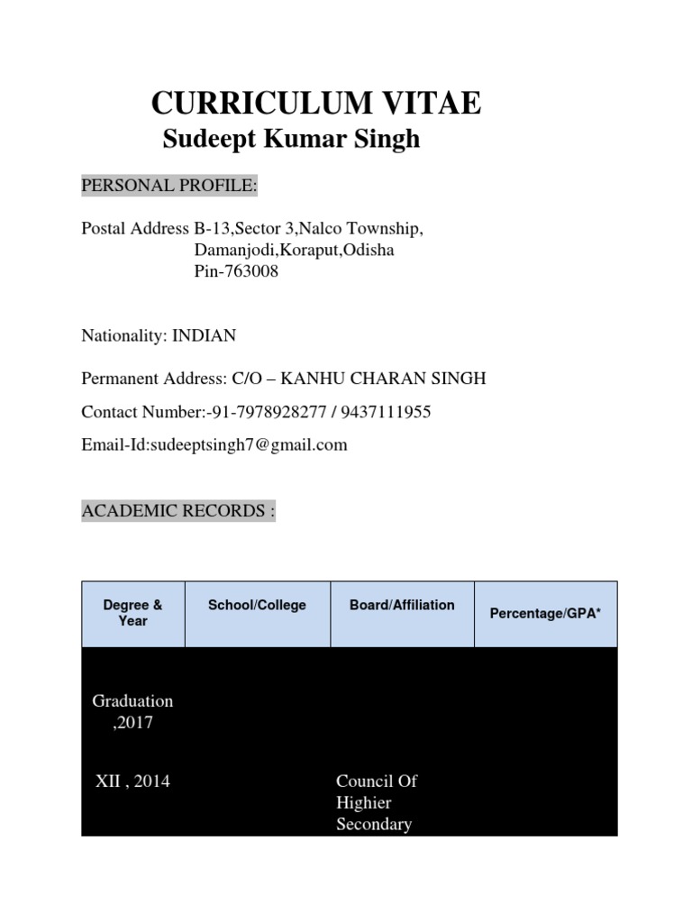 Curriculum Vitae: Sudeept Kumar Singh | PDF