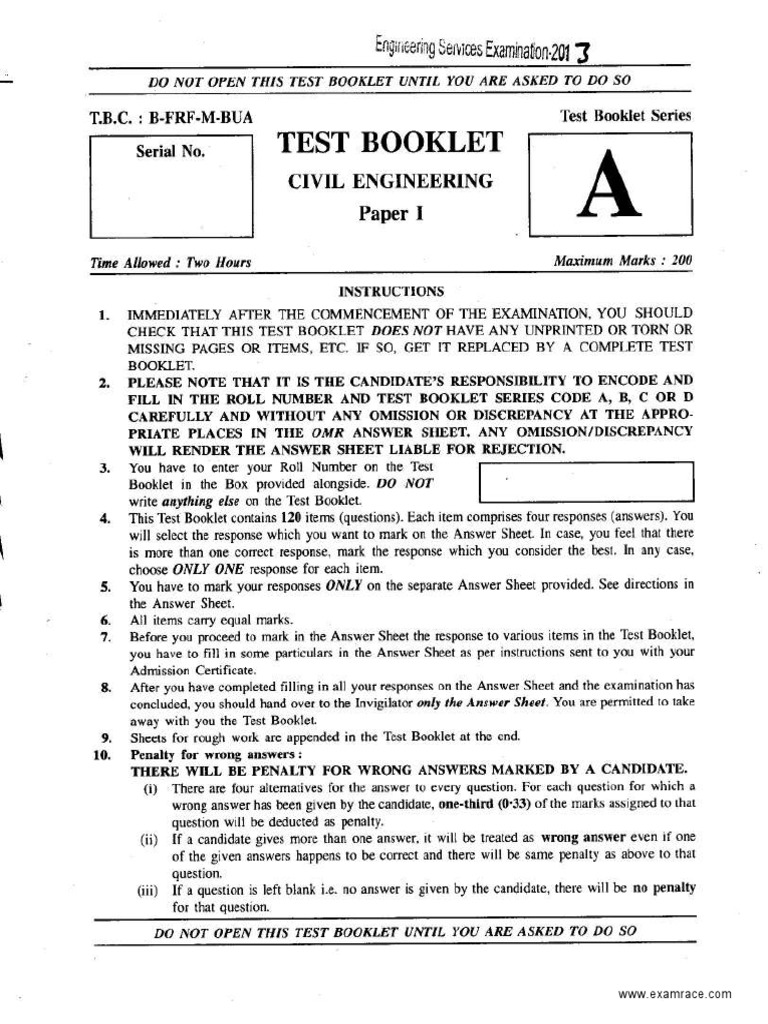 IES Civil Engineering Paper I 2013 PDF | Download Free PDF | Bending ...