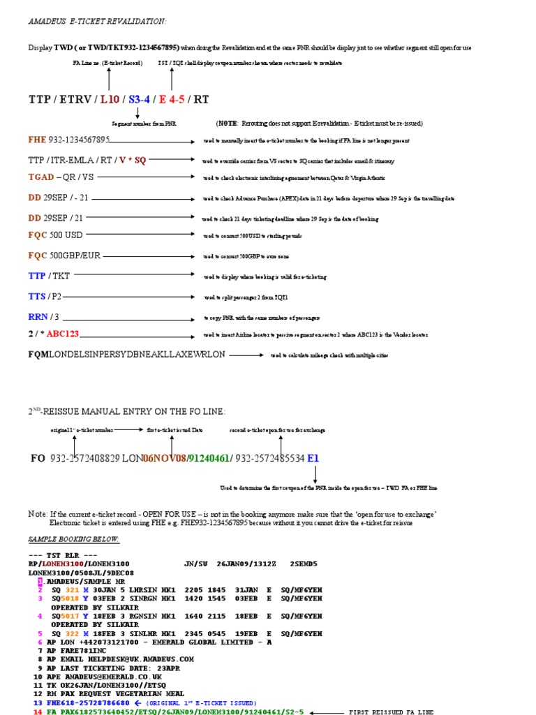 Amadeus Ticketing Entries | PDF | Transport Companies | Payments