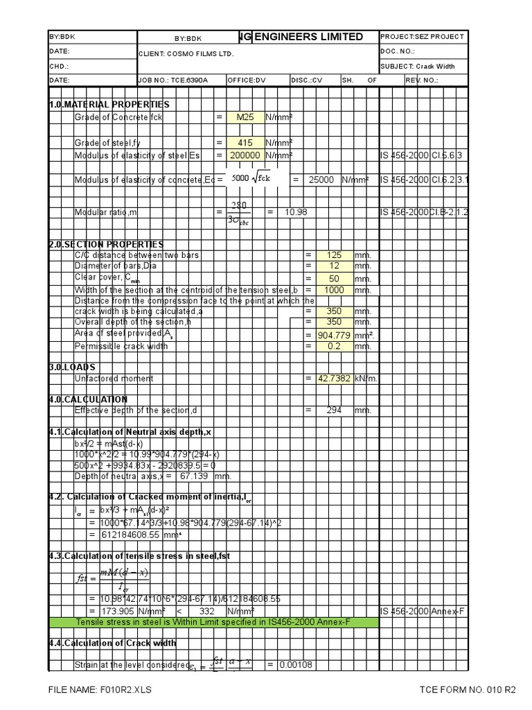Crack Width Calculation - TCE | Mechanics | Chemical Product Engineering