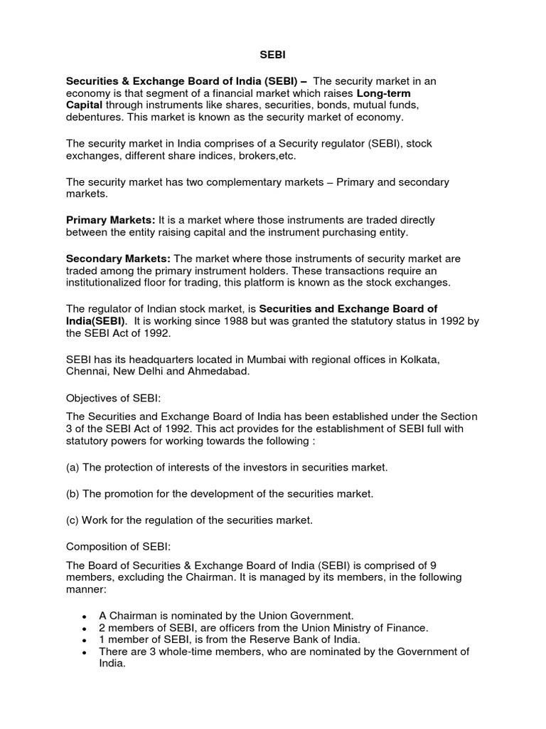 Sebi Act | PDF | Securities (Finance) | Financial Markets