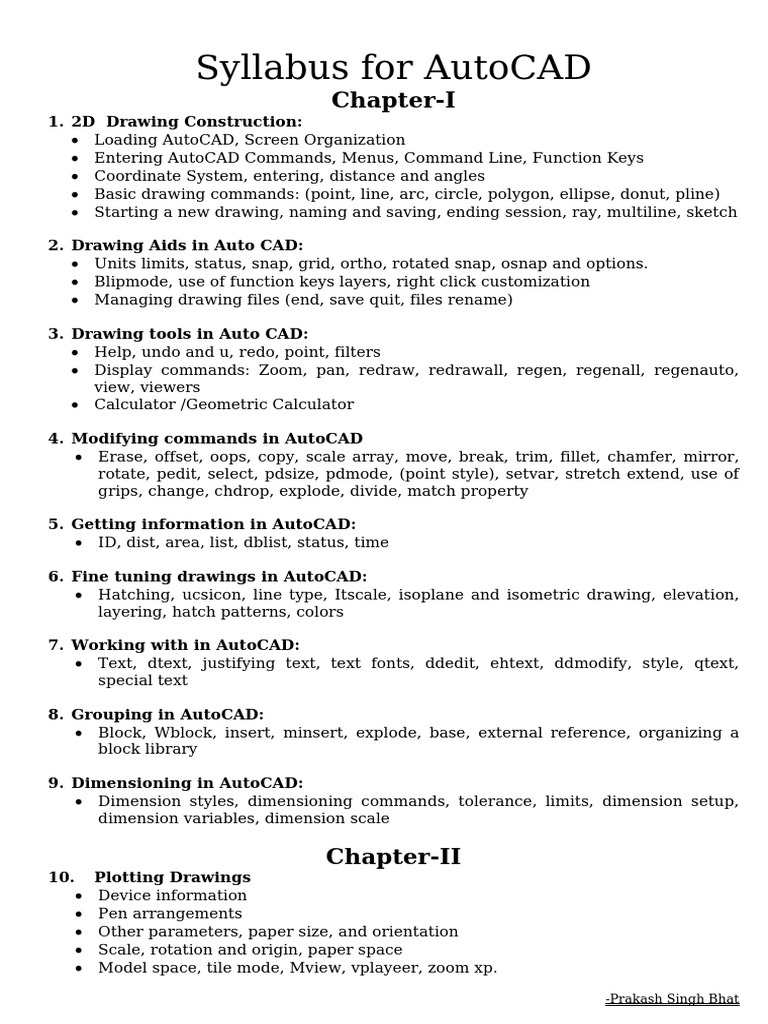 Syllabus For Autocad: Chapter-I | PDF | Auto Cad | Computer Aided Design