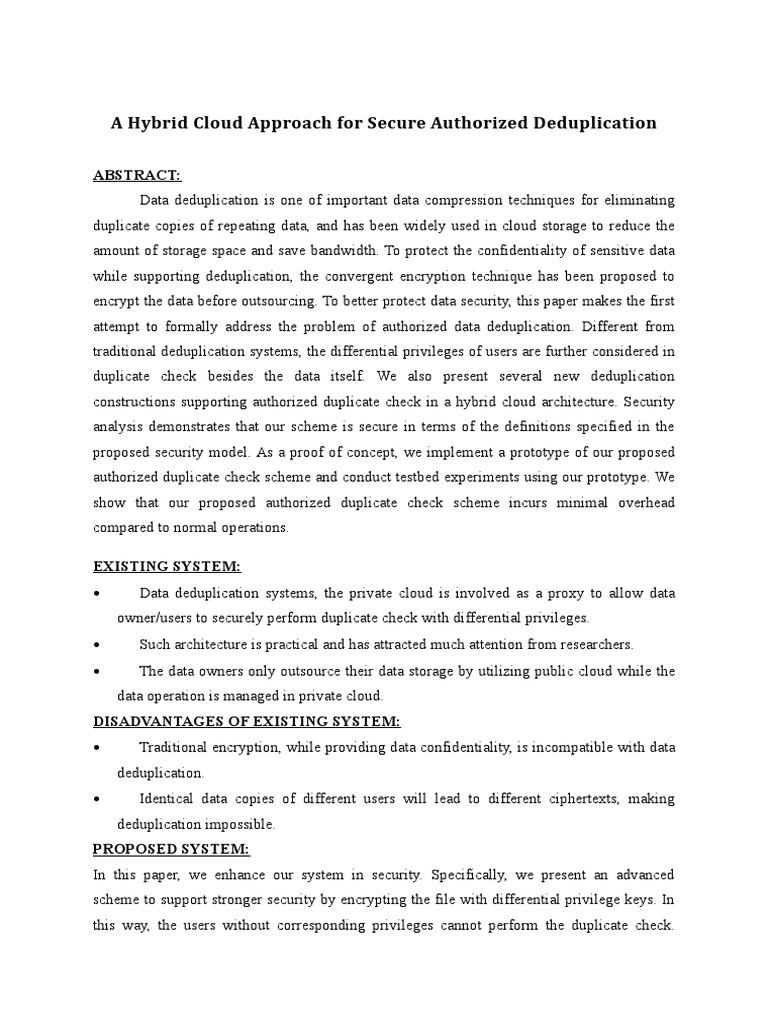 A Hybrid Cloud Approach Abstract | PDF | Encryption | Cloud Computing