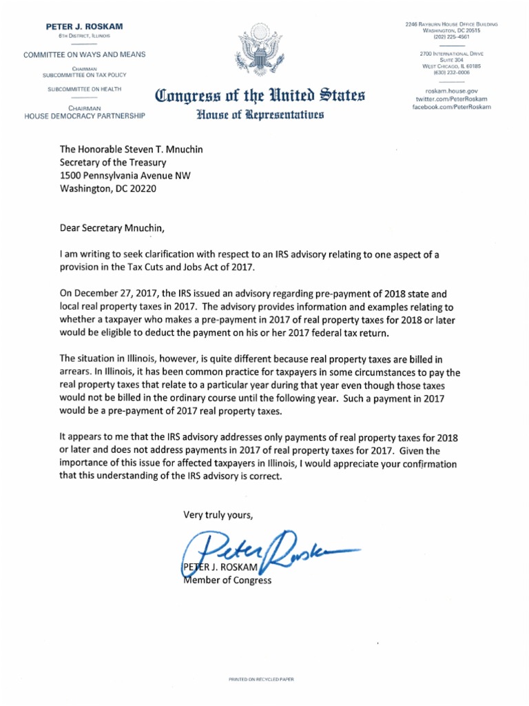 Signed Roskam Letter to Treasury