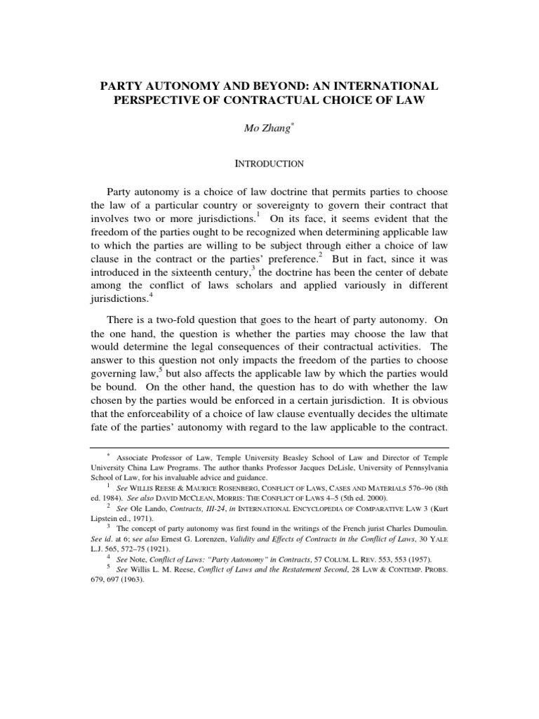 Party Autonomy | PDF | Choice Of Law | Uniform Commercial Code