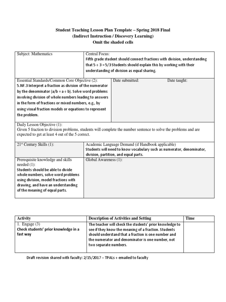 Clinical Lesson Plan | PDF | Fraction (Mathematics) | Lesson Plan