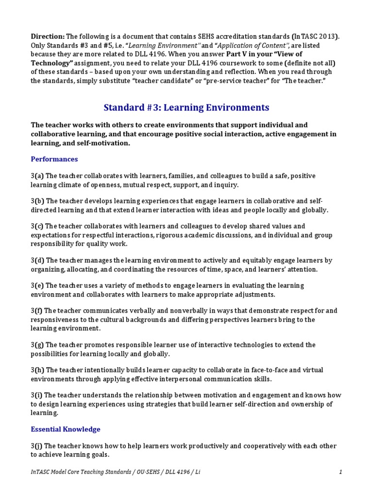 Intasc Standards 3 5 | PDF | Literacy | Learning