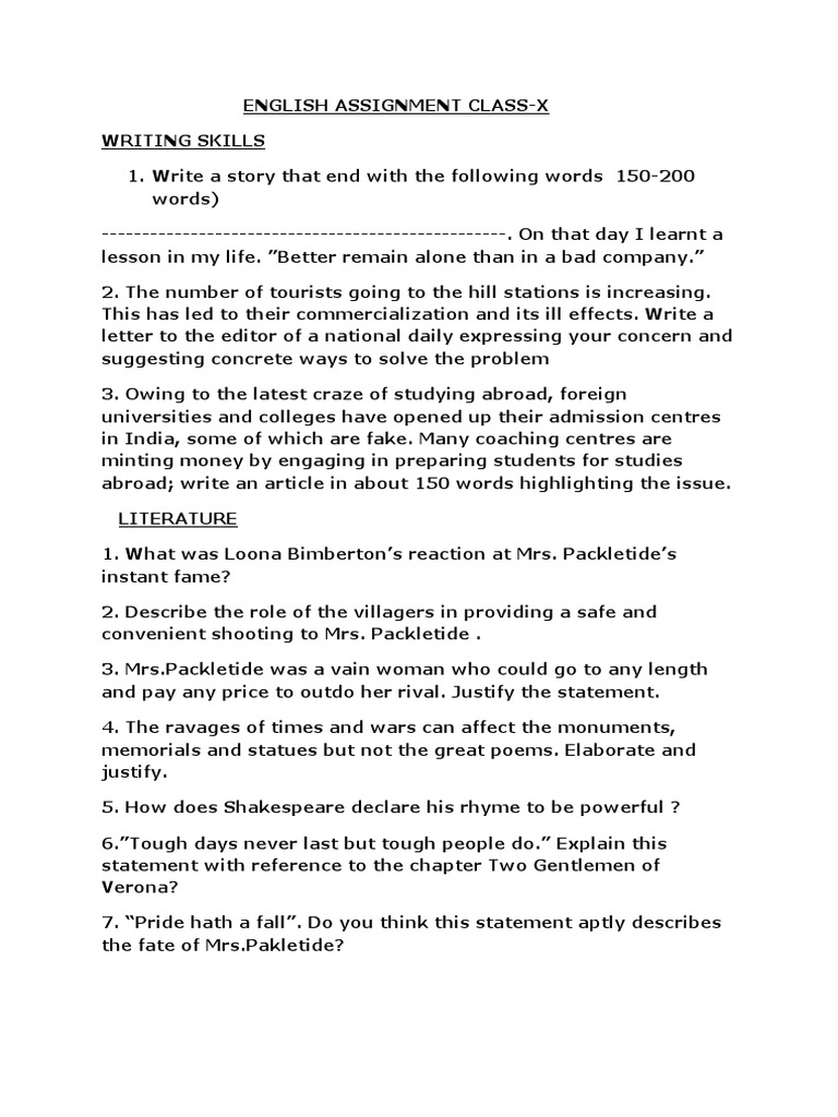 English Assignment Class 10-1 | PDF