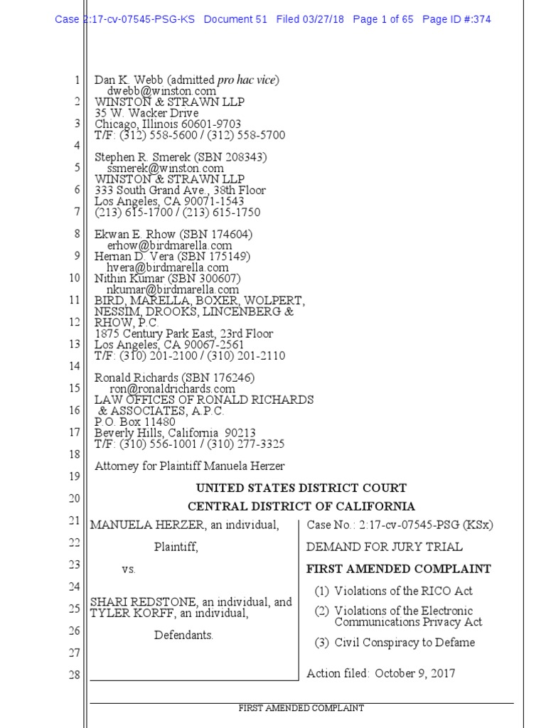 Herzer RICO Shari Redstone | PDF | Viacom | Justice