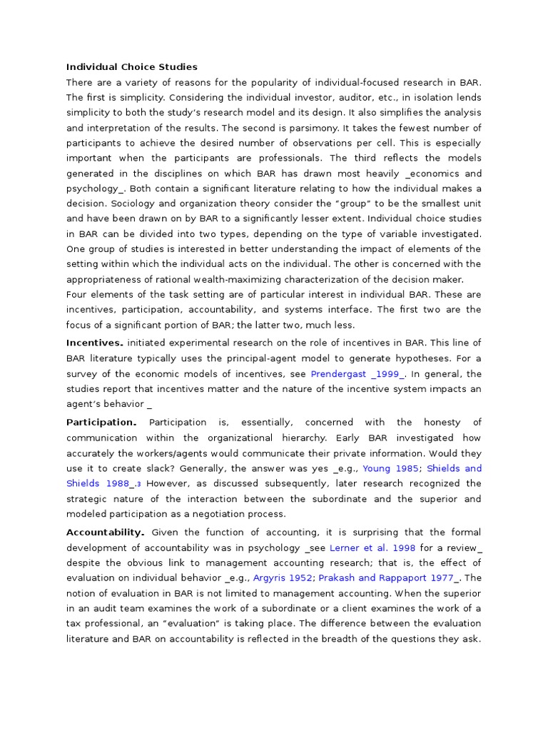 Individual Choice Studies | PDF | Negotiation | Optimism