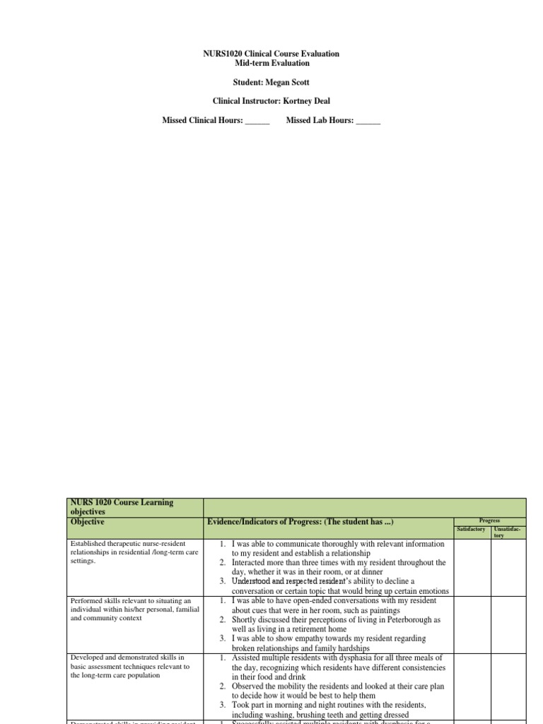 Midterm Eval Megan S | PDF | Reflective Practice | Health Care