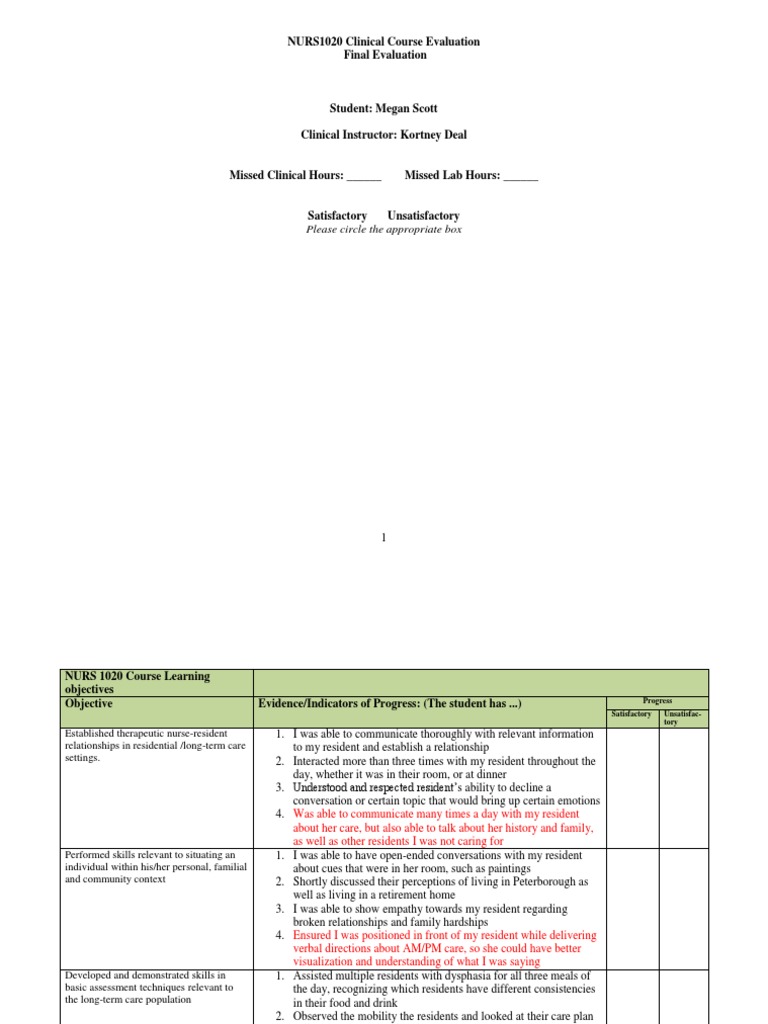 Final Eval Megan S | PDF | Nursing Home Care | Educational Assessment Final Eval Megan S | PDF | Nursing Home Care | Educational Assessment