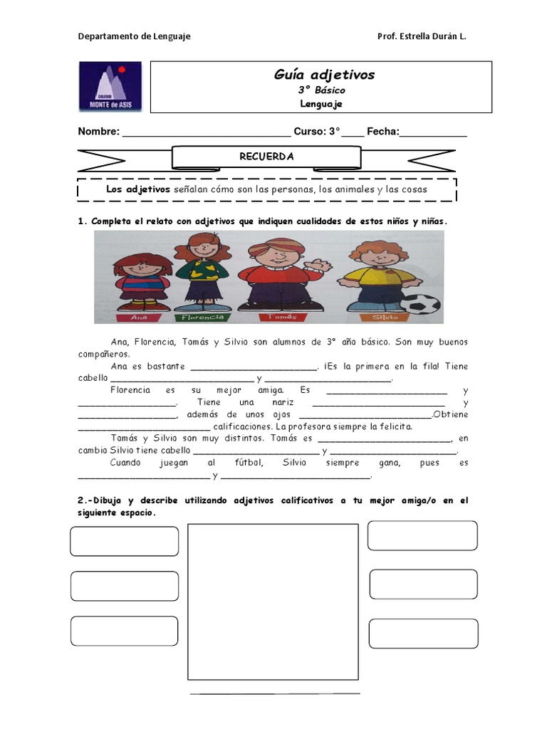 GUIA Apoyo Clase de Lenguaje ADJETIVOS Clase 2 | PDF | Artes del ...