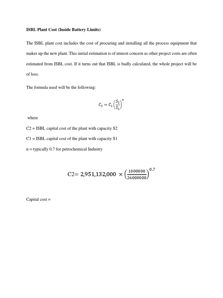 ISBL Plant Cost (Inside Battery Limits) | PDF