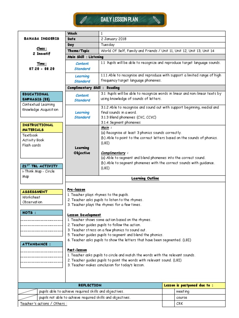 Daily Lesson Plan: Content Standard Learning Standard Content Standard ...