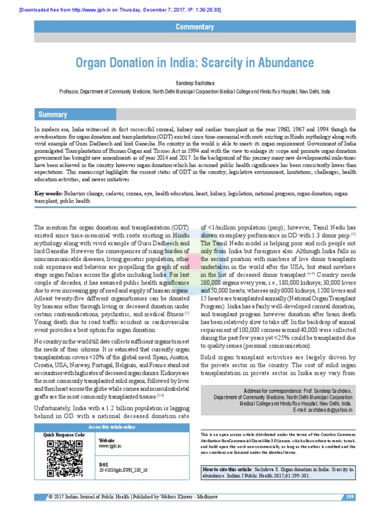 Organ Donation in India: Scarcity in Abundance | PDF | Organ Donation ...