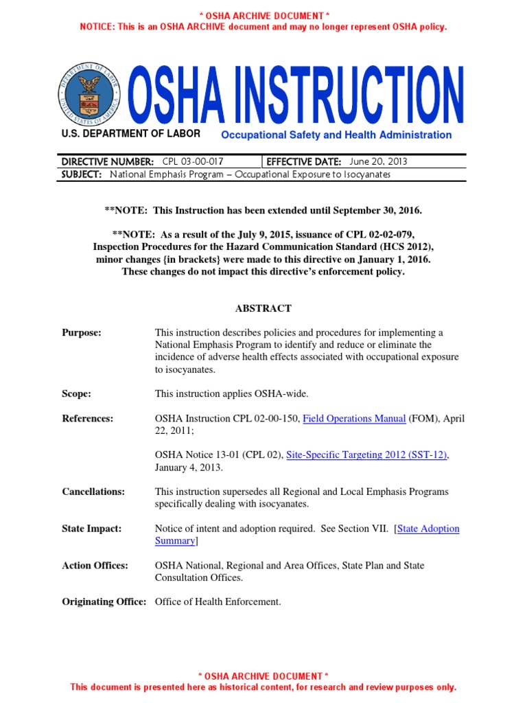 2016 OSHA Occupational Exposure to Isocyanates | Occupational Safety ...