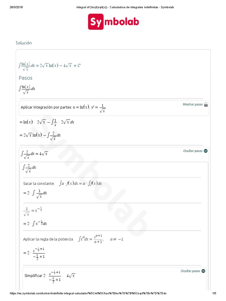 Integral of (LNX) - (SQRT (X) ) - Calculadora de Integrales Indefinidas ...