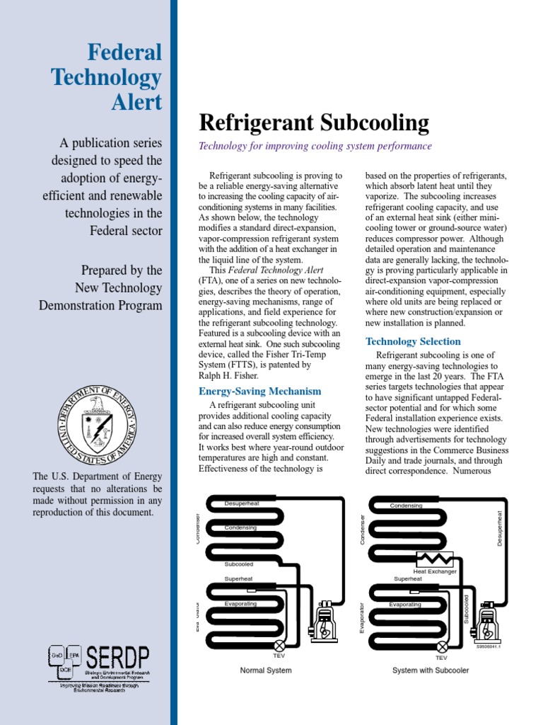 Federal Technology Alert: Refrigerant Subcooling | Air Conditioning ...