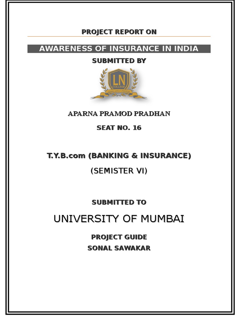 Awarness of Insurance Black Book Project | PDF | Insurance | Risk