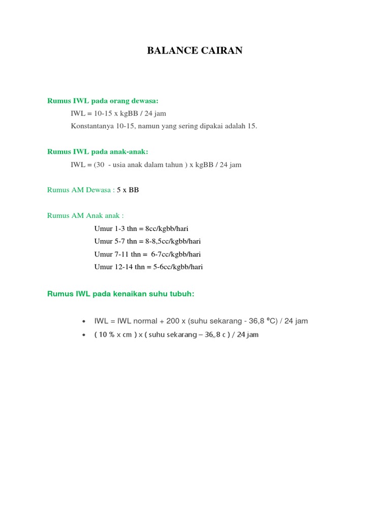 Rumus Balance Cairan & Infus | PDF