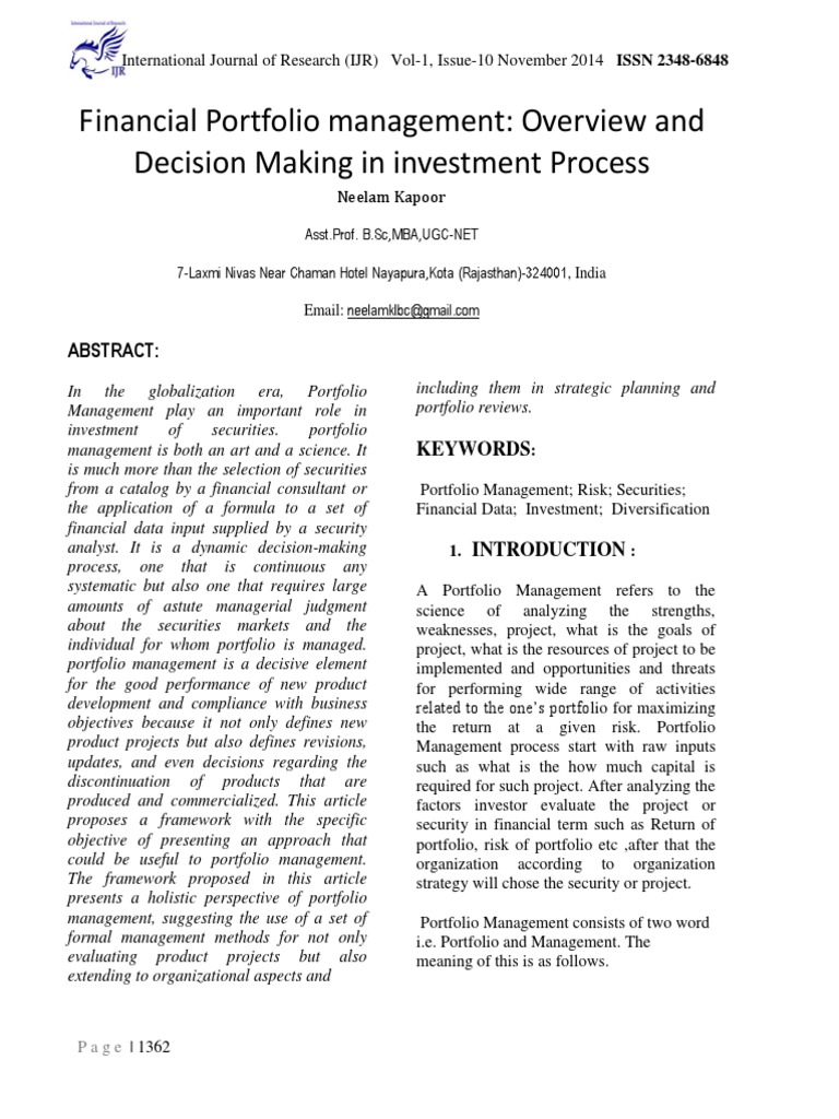 Financial Portfolio Management Overview | PDF | Diversification ...
