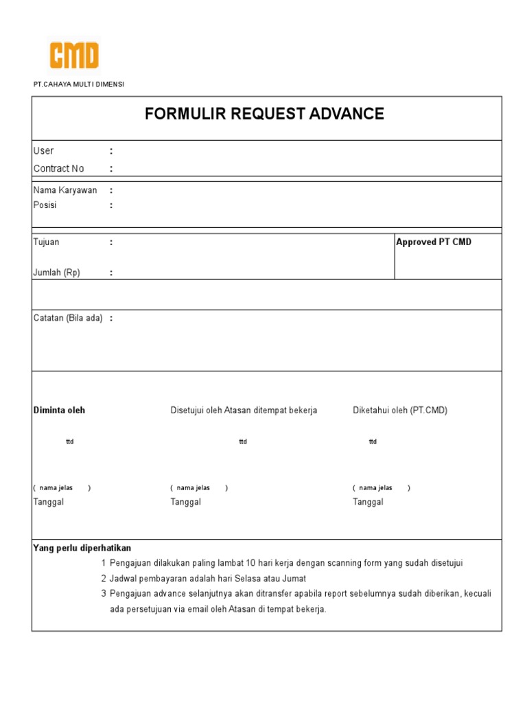 Formulir Pengajuan Cash Advance PT CMD | PDF
