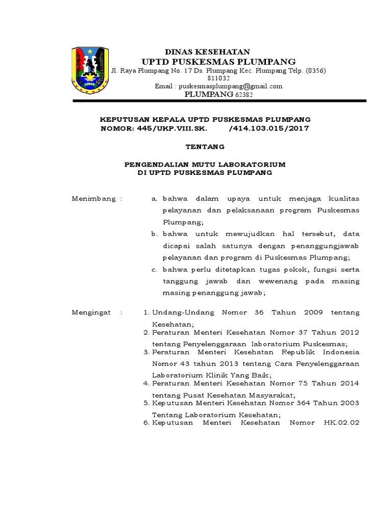 SK Pengendalian Mutu Laboratorium | PDF