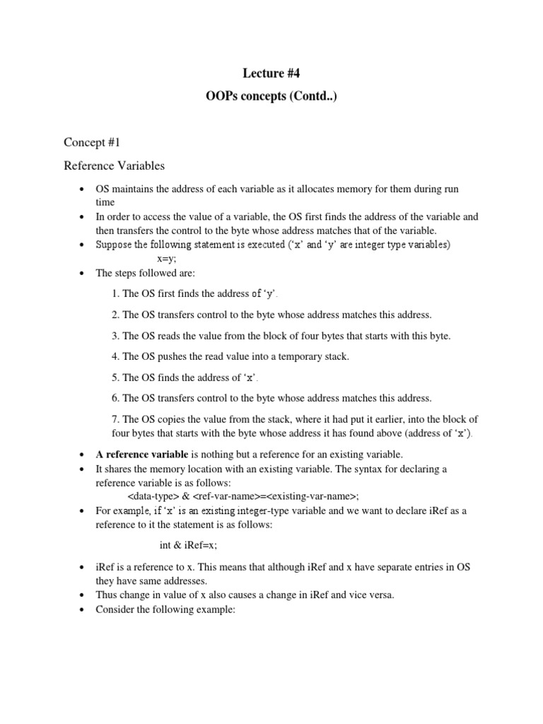Concept 1 Reference Variables Lecture 4 Oops Concepts Contd Pdf Integer Computer 2101