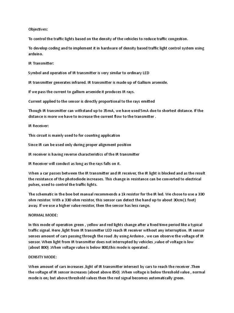 Density Based Traffic Light Control System Objectives | PDF | Infrared ...