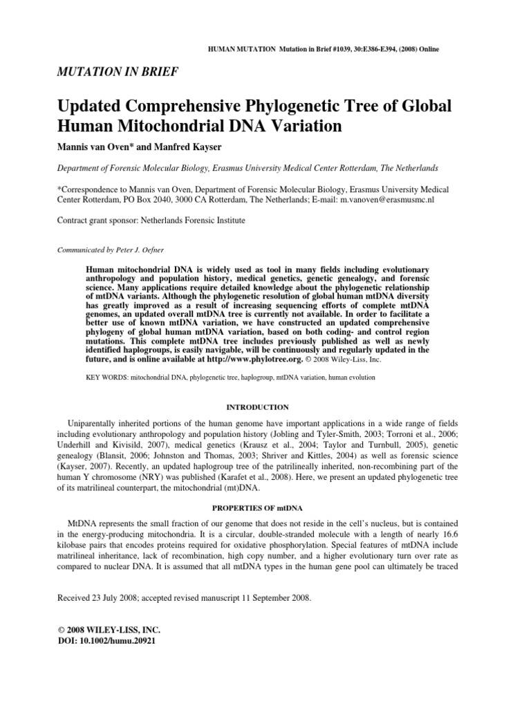 Oven Et Al-2009-Human Mutation | PDF | Mitochondrial Dna | Life Sciences