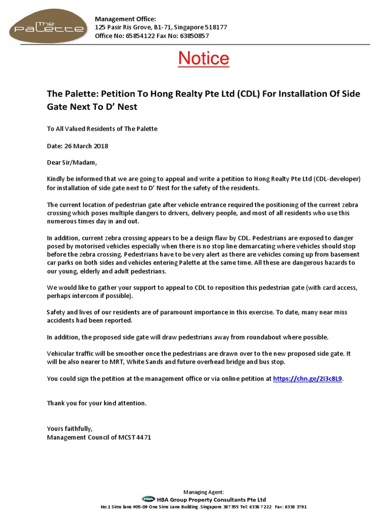 Petition for Side Gate Installation at The Palette | PDF