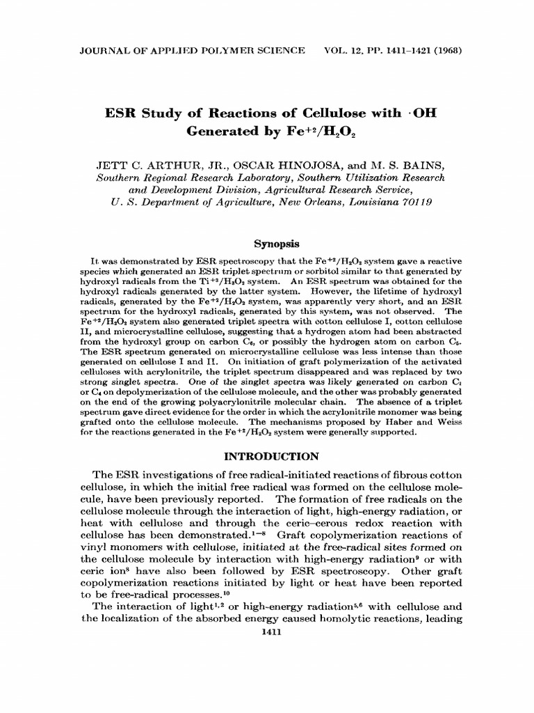 ESR Study of Reactions of Cellulose With .OH Generated by Fe2+ - H2O2 ...