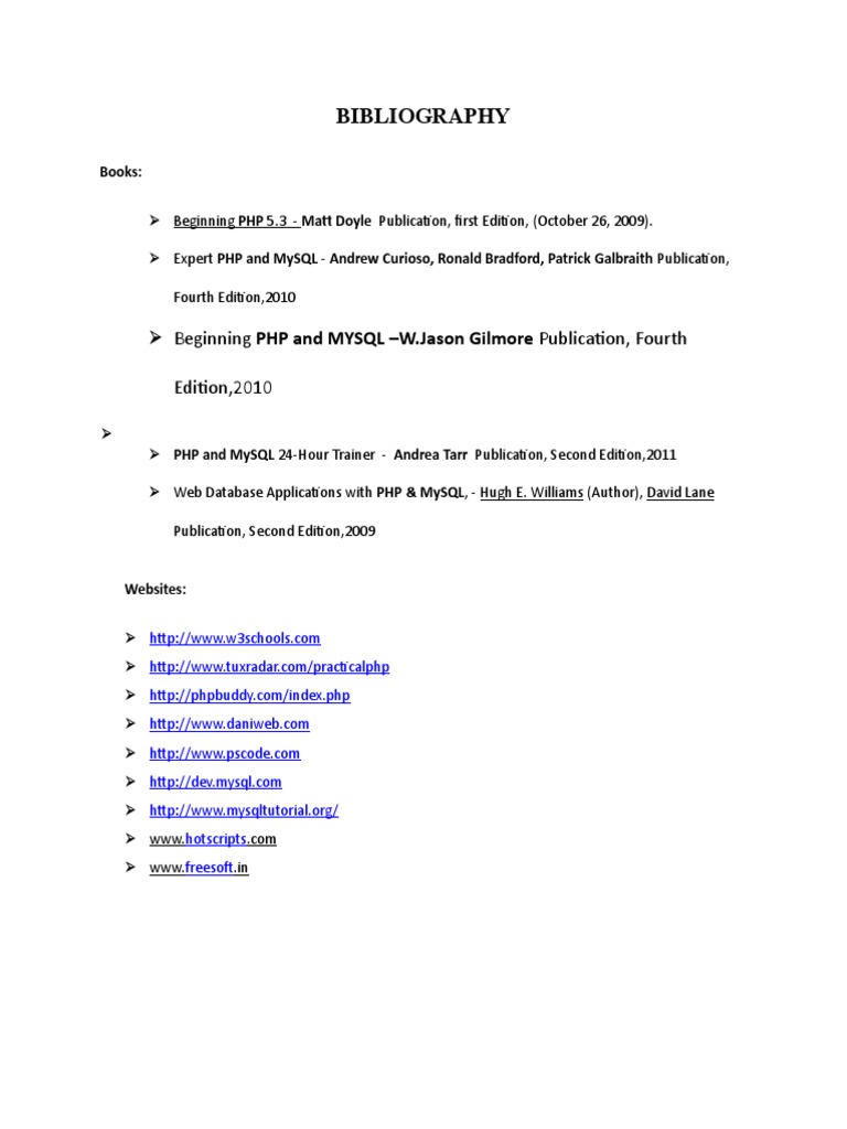 Bibliography: Beginning PHP and MYSQL - W.Jason Gilmore Publication ...