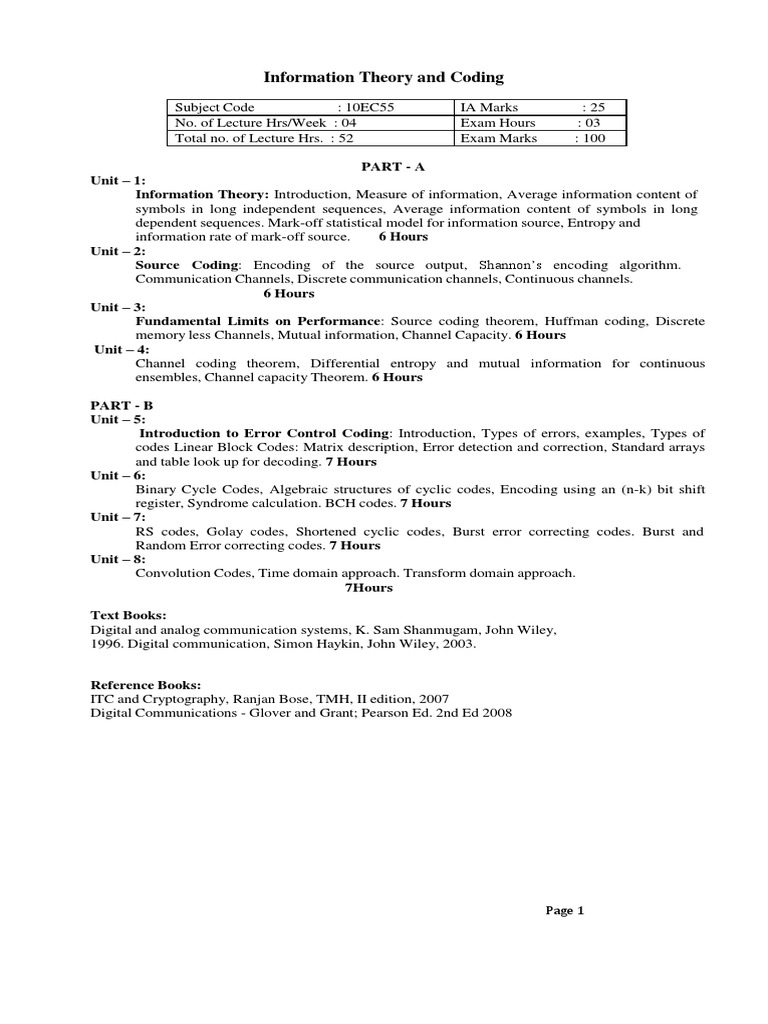 Information Theory and Coding Overview | PDF | Forward Error Correction ...