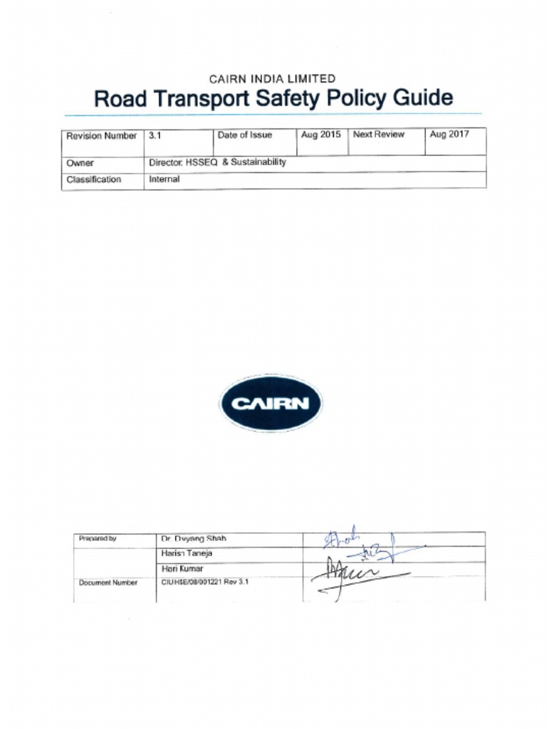 Road Transport Safety Policy Guidance | PDF | Seat Belt | Tire