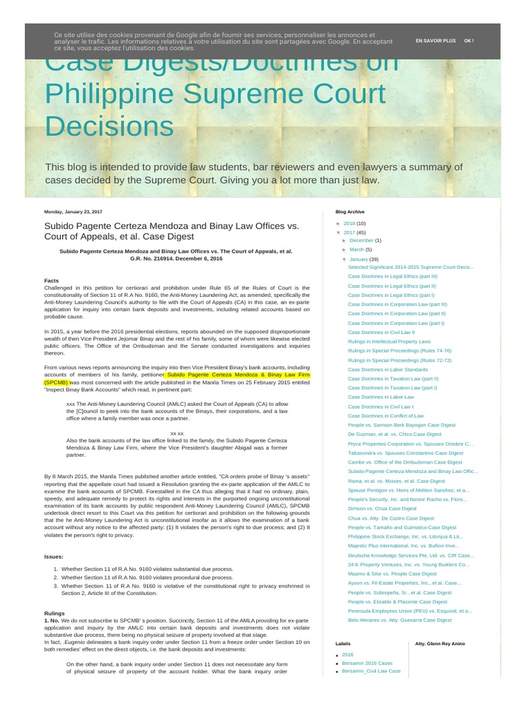 Case Digests/Doctrines On Philippine Supreme Court Decisions | PDF ...